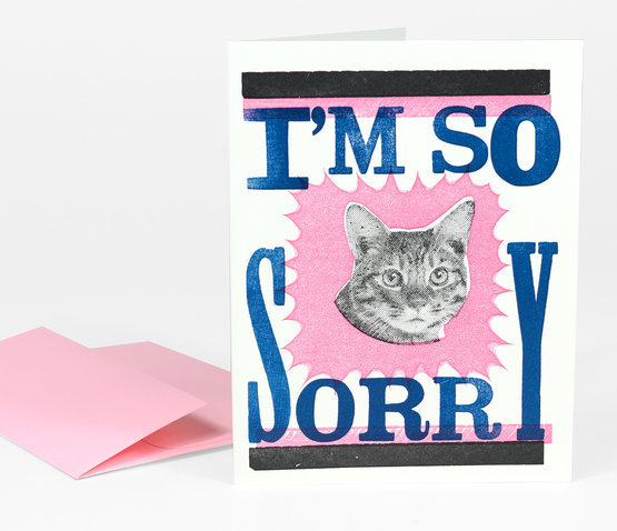 Steam Whistle Letterpress - I'm So Sorry Cat (Pink) at buyolympia.com